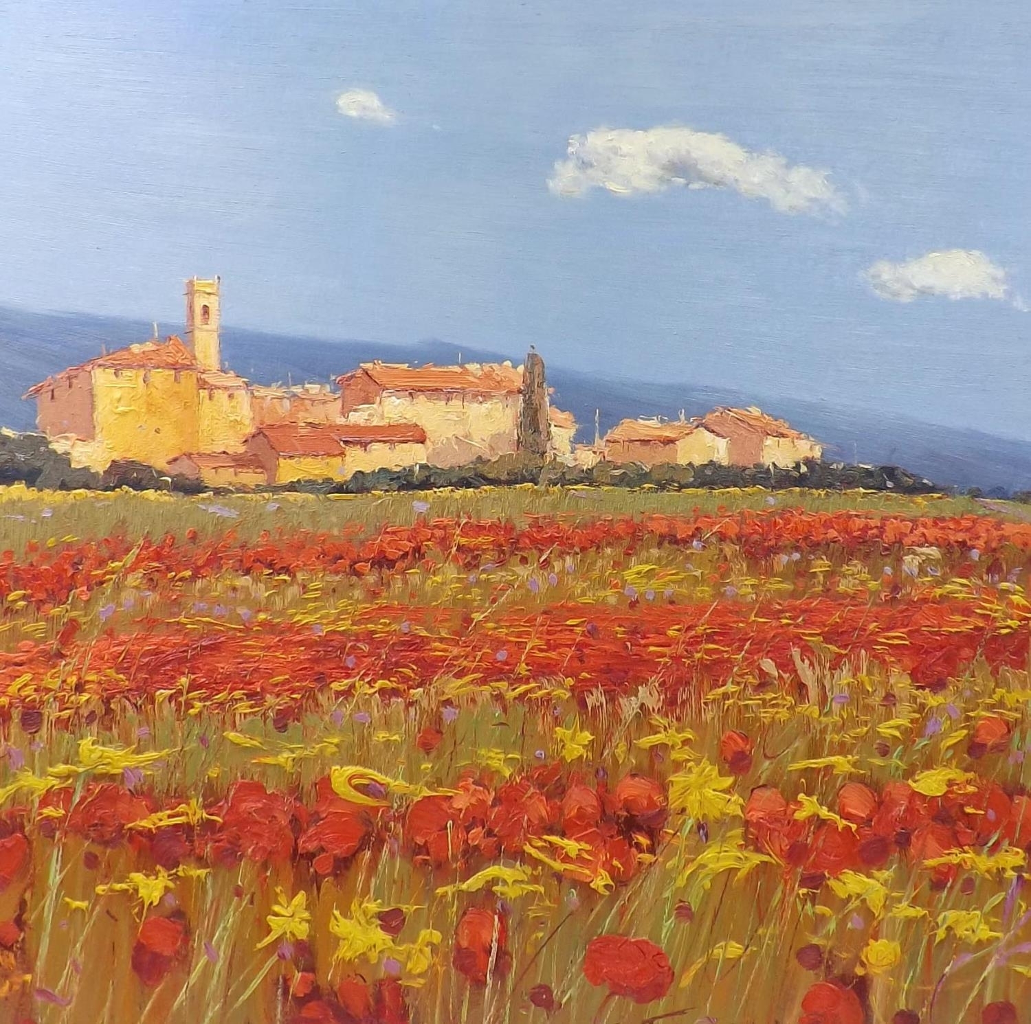 Bruno Tinucci | Italian landscape with sunlit farm buildings, poppies ...