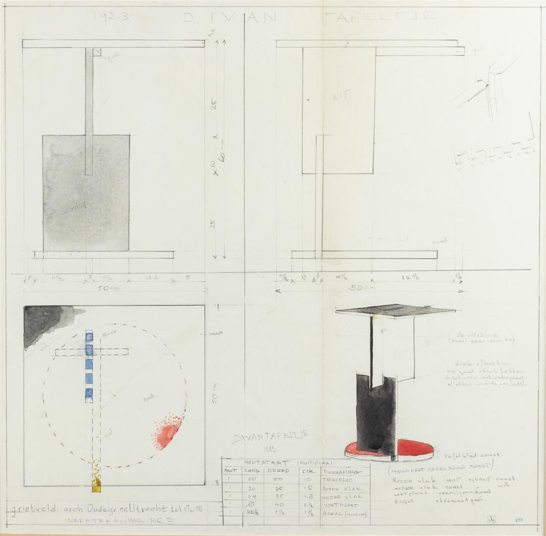 Gerrit Rietveld | Werktekening nr. 3 van het Divan Tafeltje (1923 ...