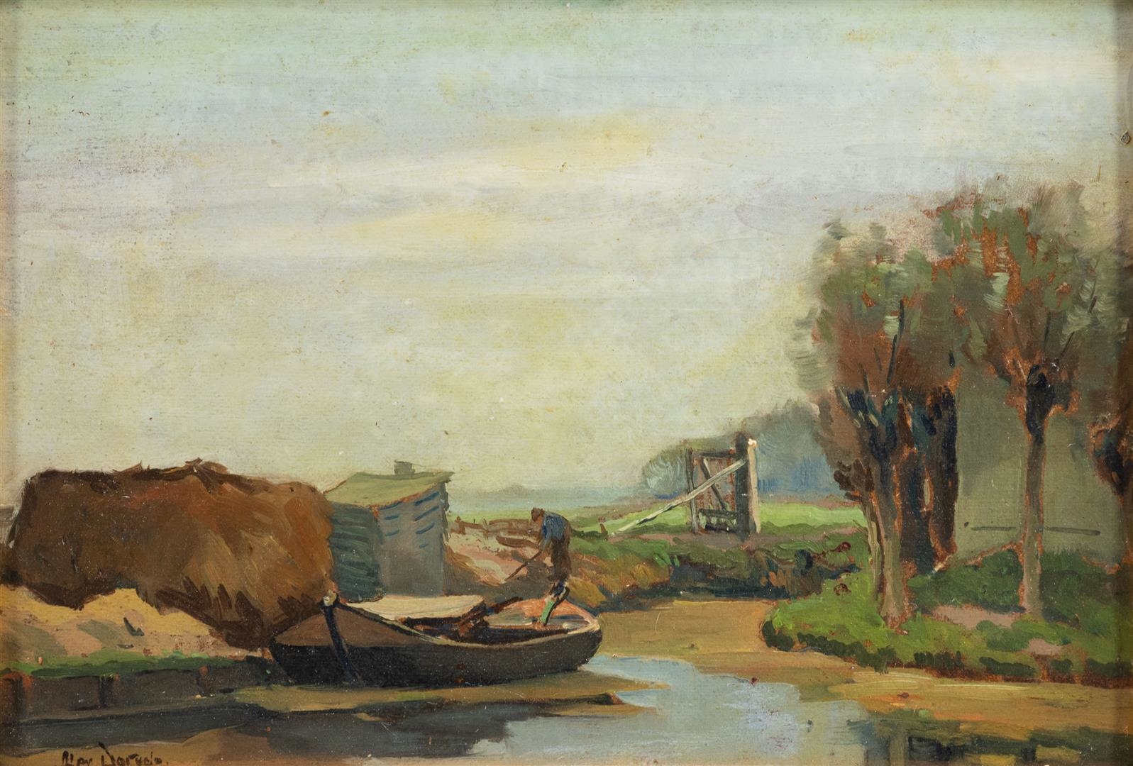 Alex Dorgelo | Boer op schuit in landschap | MutualArt