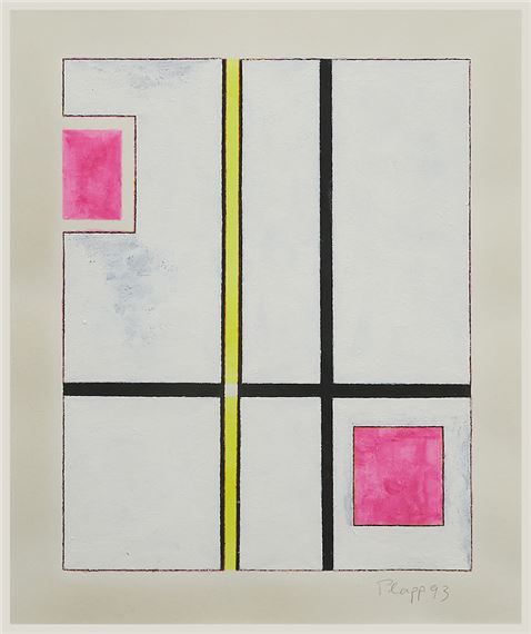 Jon Plapp | Untitled (Pink Sqaures with Black and Yellow Lines) (1993 ...
