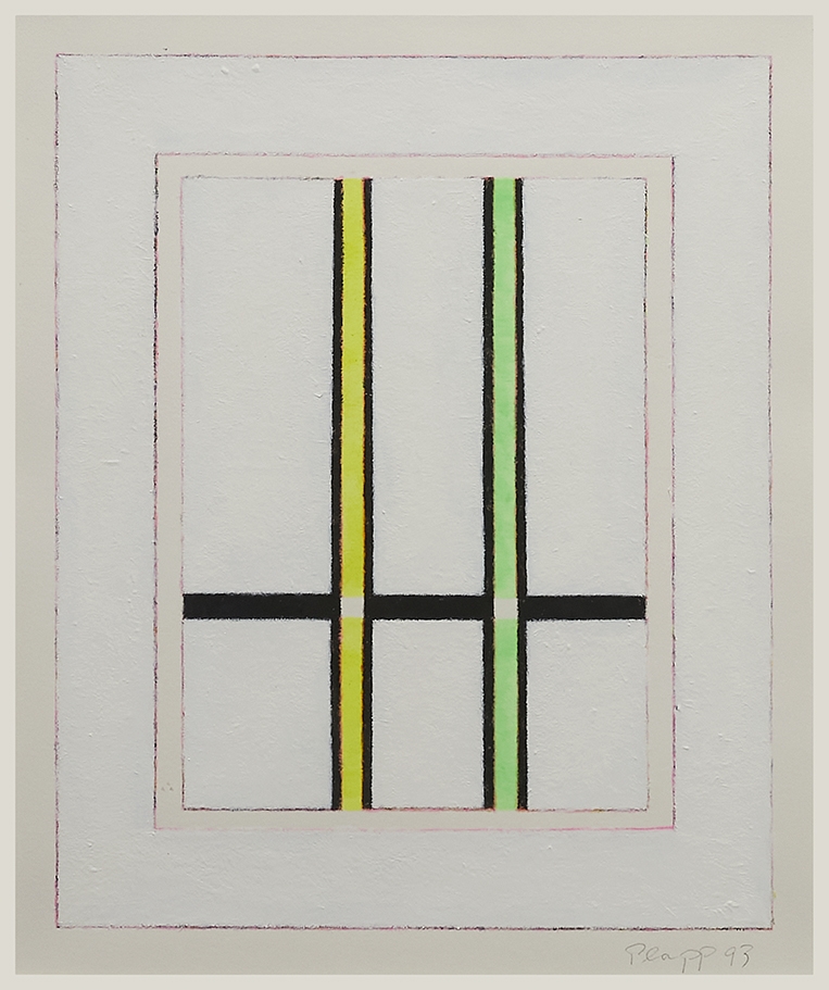 Jon Plapp | Untitled (White with Green and Yellow Lines) (1993) | MutualArt