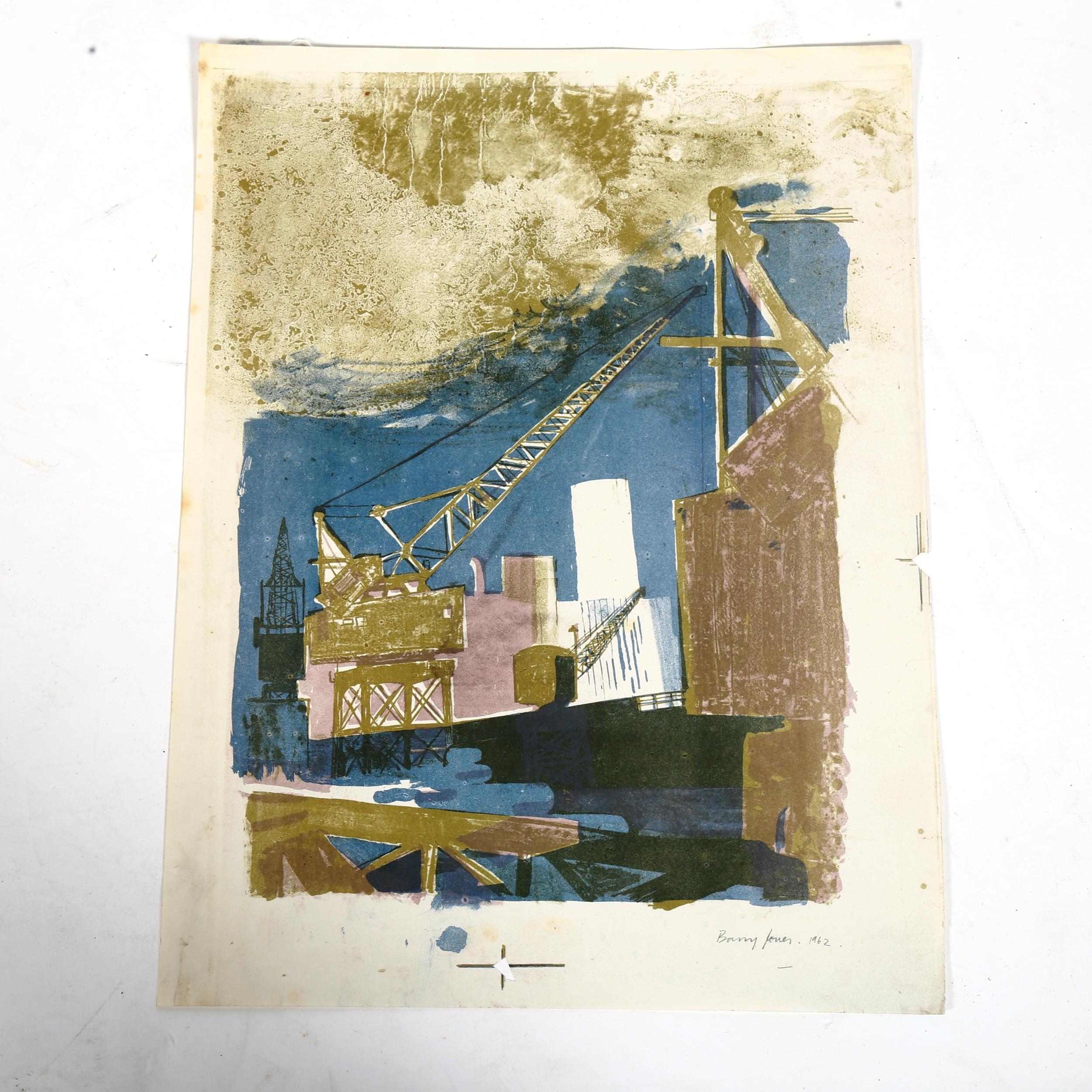 Barry Jones | a lithograph print of a dockyard scene (1962) | MutualArt