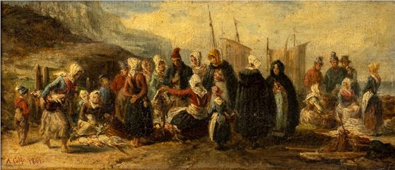 Alexandre-Marie Colin | Le marché aux poissons sur la plage | MutualArt