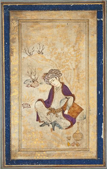 Safavid School, 19th Century | A SEATED YOUTH WITH A WINE CUP | MutualArt