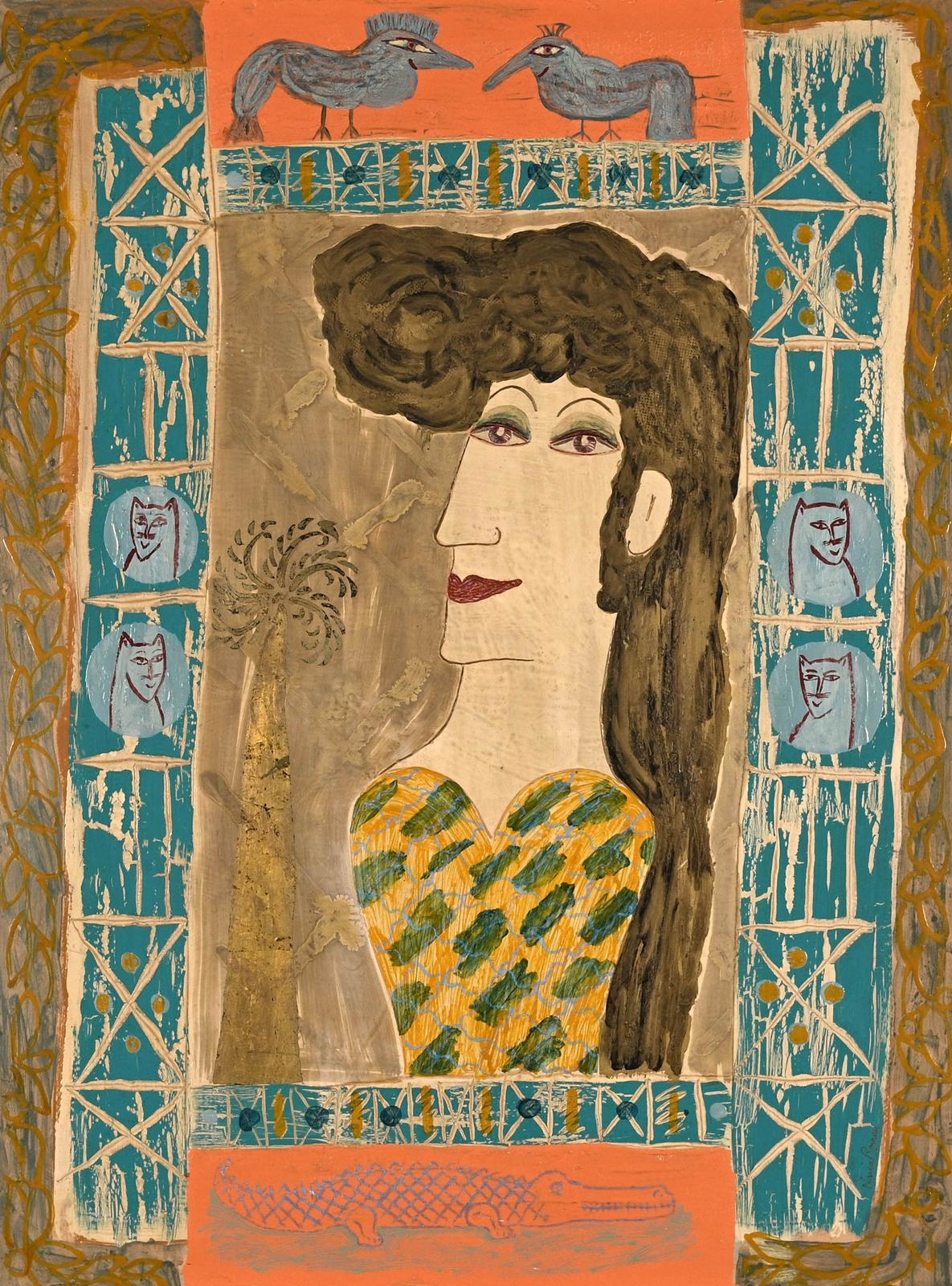 Nina Romm | Portrait of a Woman with Palm Tree, Birds, Cats and ...