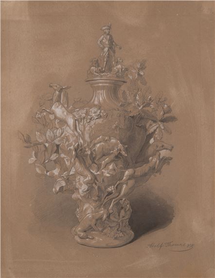 Adolph Thomas‏ | Diseño de un jarrón decorado con perros, ciervos ...