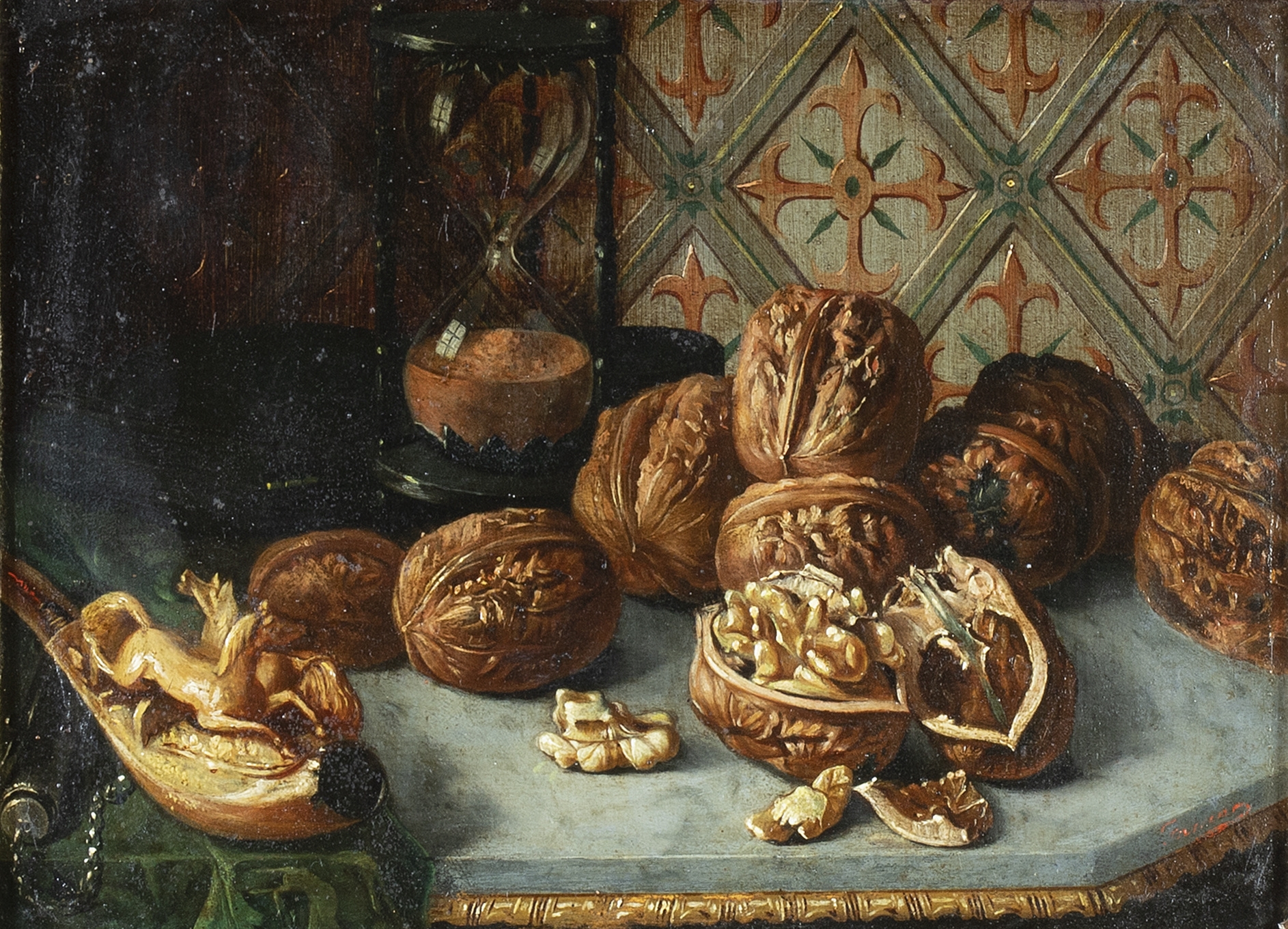 Spanish School, 19th Century | Bodegón con reloj y nueces | MutualArt