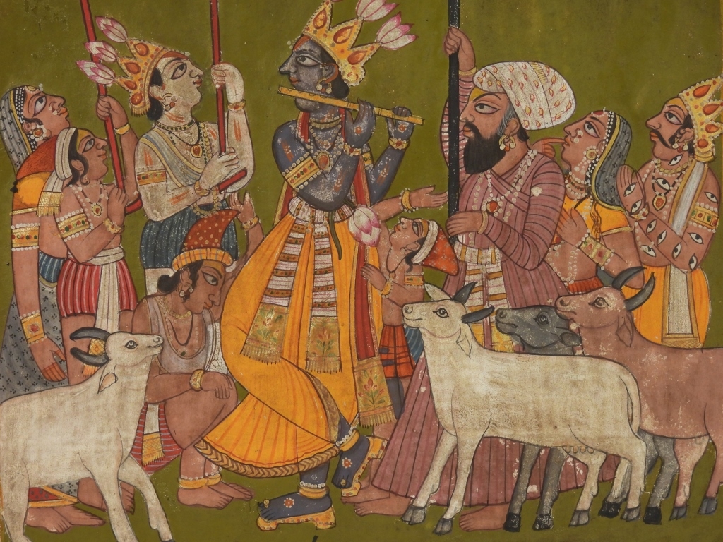 Pahari School | Indian Pahari School Krishna Miniature Painting (Early ...