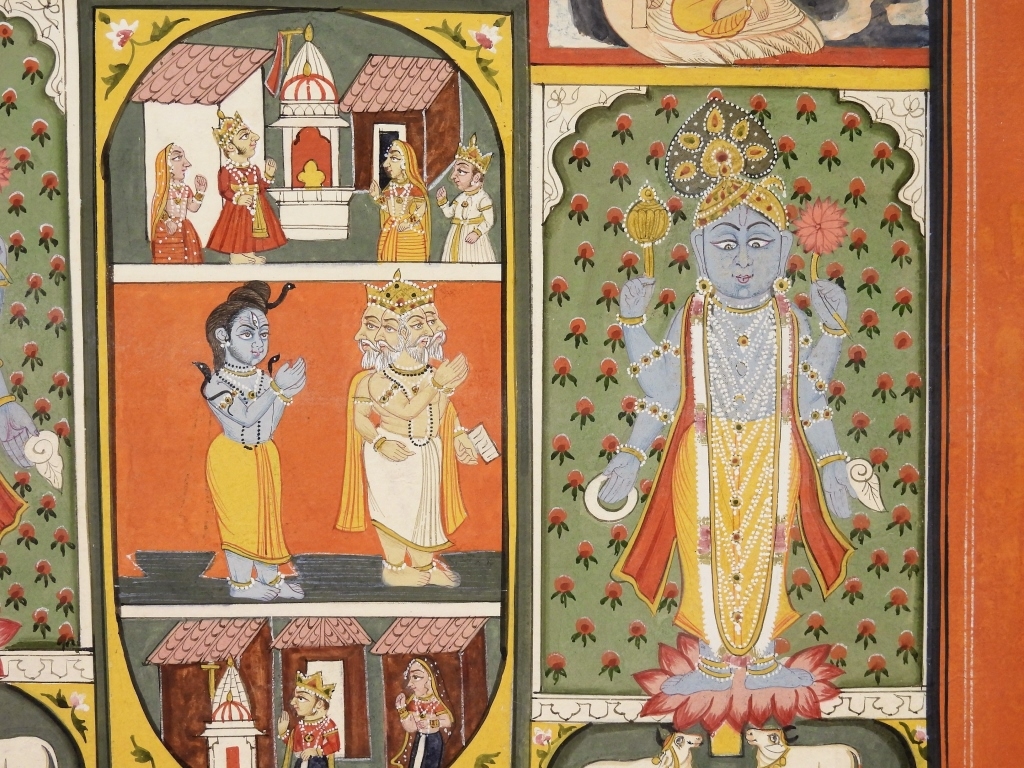 Pahari School | Indian Pahari School Brahma Miniature Painting (20th ...