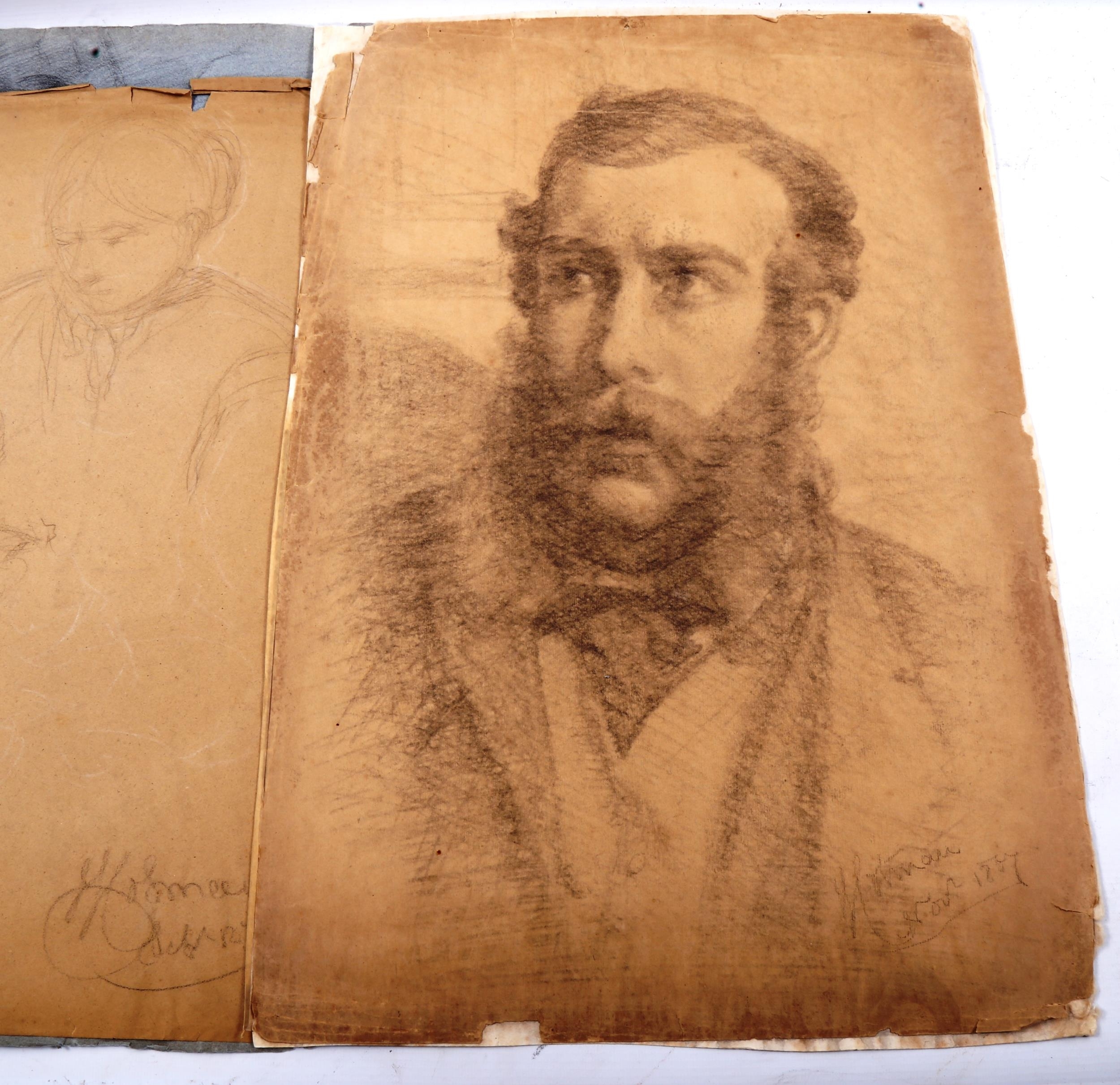 John Joseph Cotman | 3 charcoal portrait studies | MutualArt