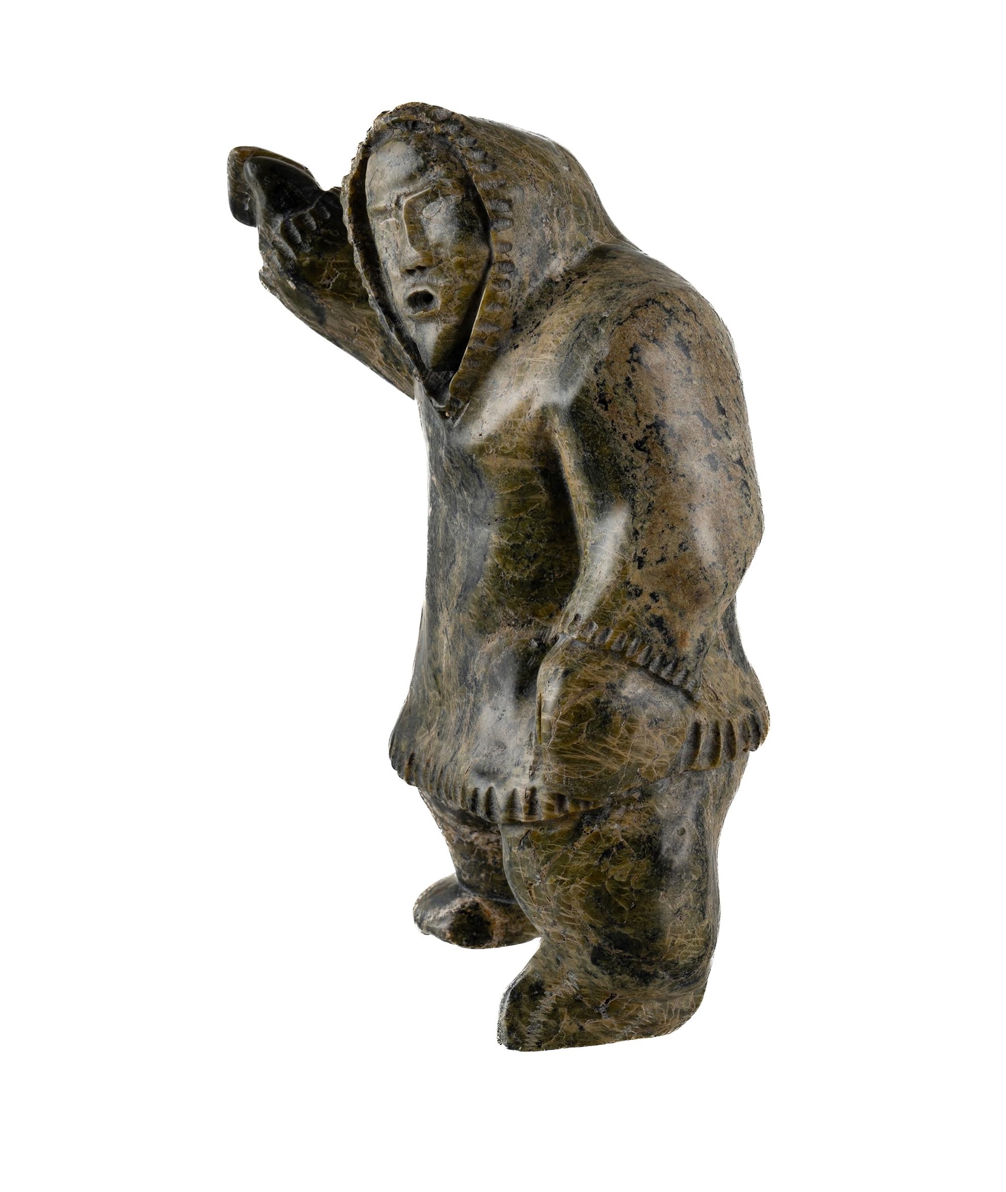 Enook Manomie | Serpentine Sculpture of an Inuit with Raised Arm ...