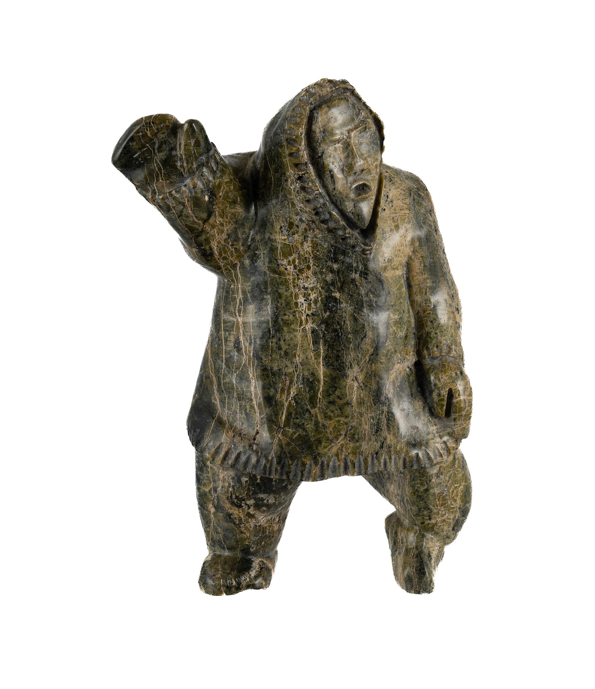 Enook Manomie | Serpentine Sculpture of an Inuit with Raised Arm ...