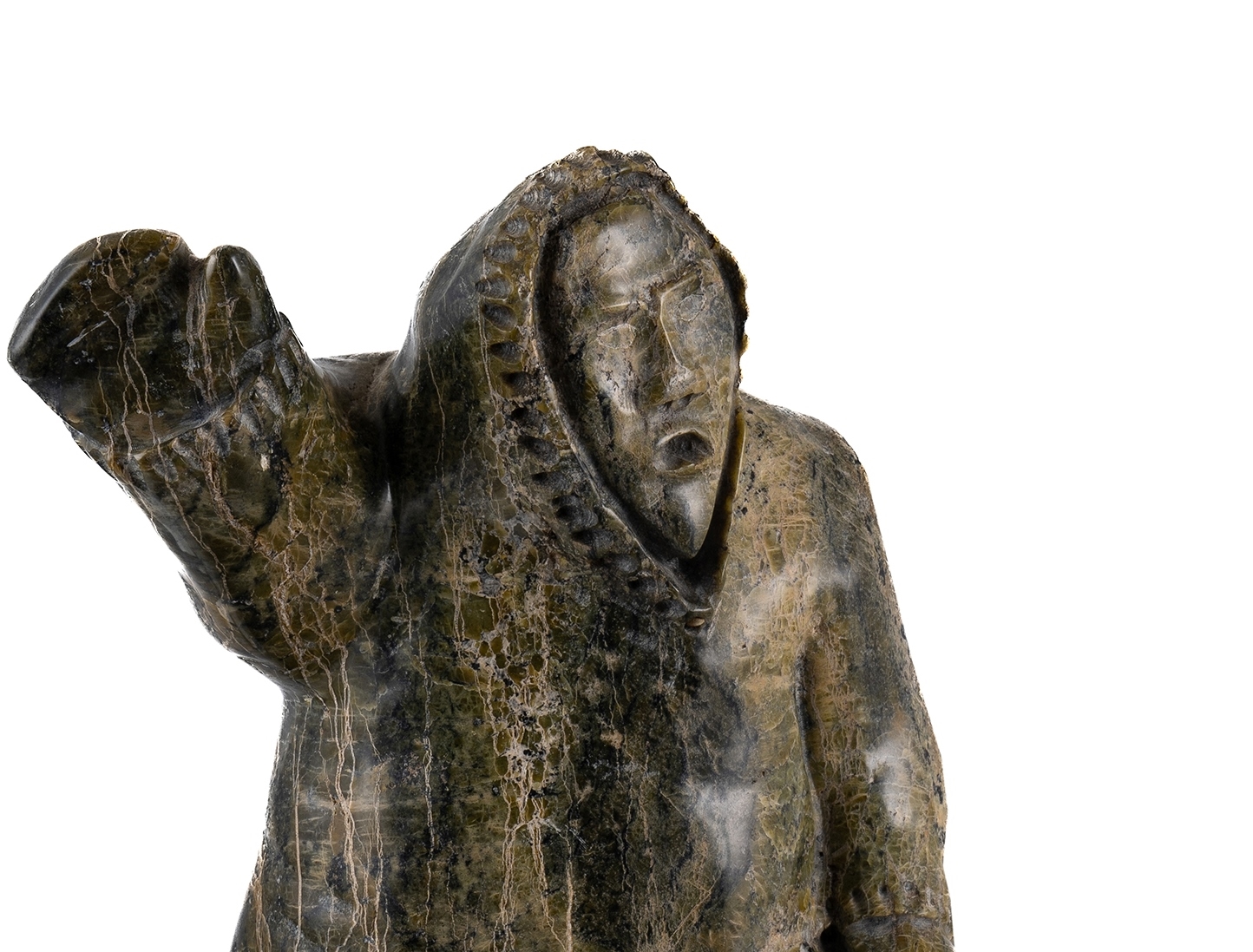 Enook Manomie | Serpentine Sculpture of an Inuit with Raised Arm ...