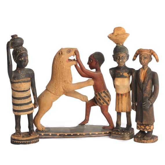 African School | Four African hand-carved and painted folk art figures ...