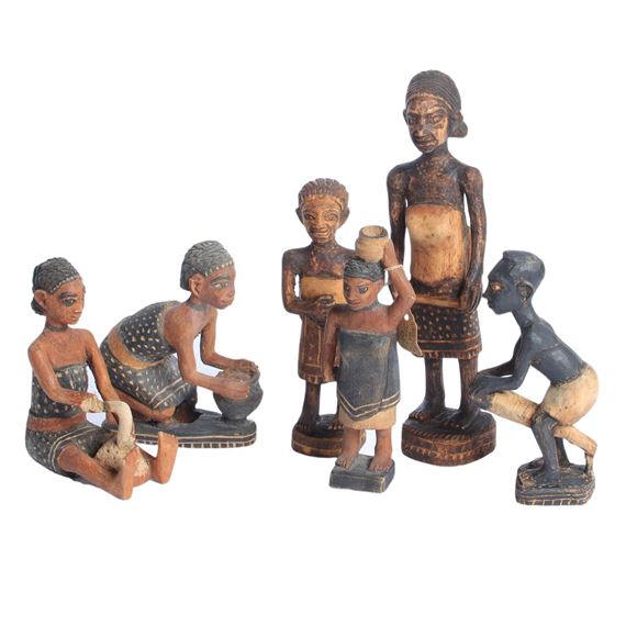 African School | Six African carved and painted folk art figures ...