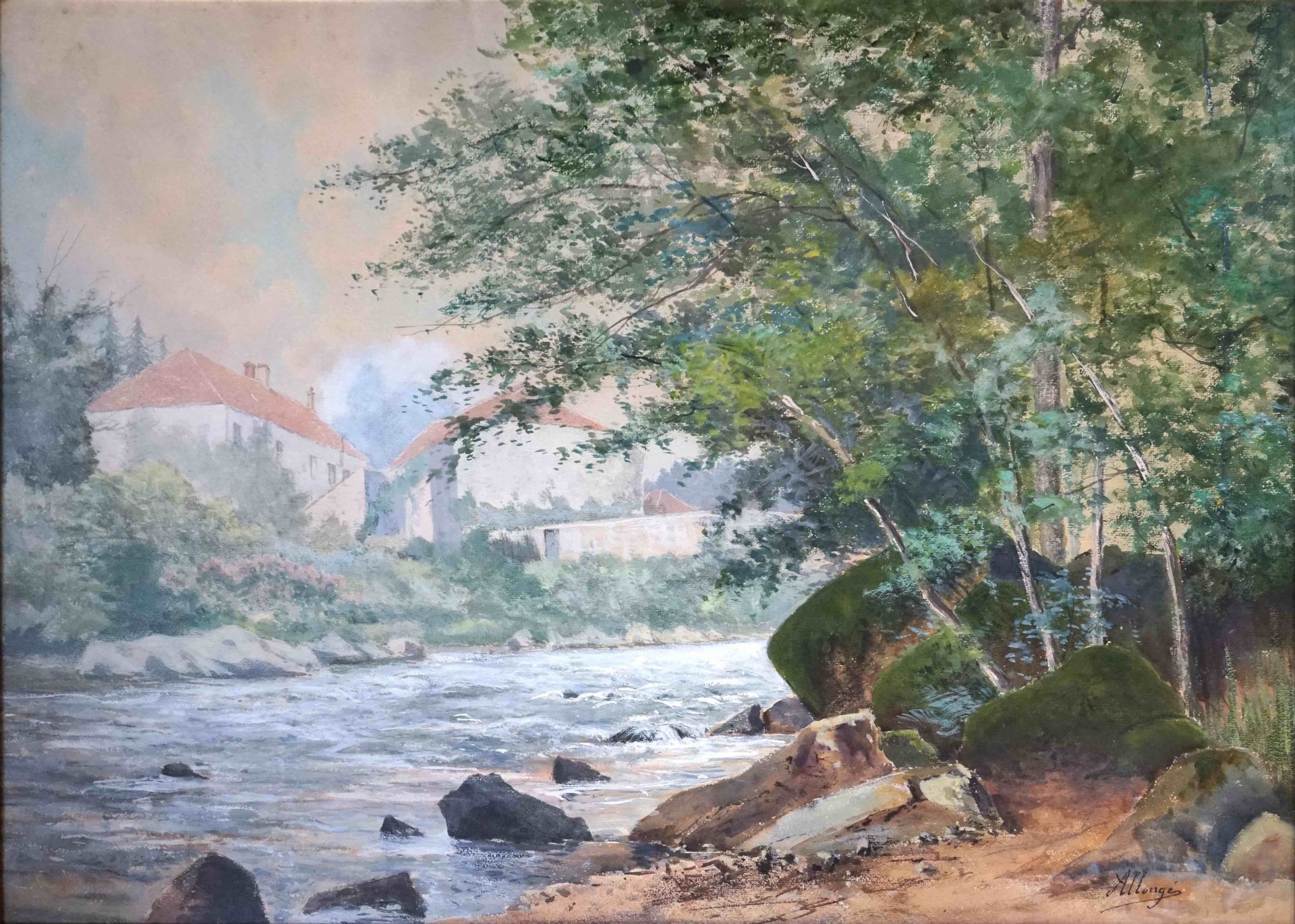 Auguste Allonge | River landscape | MutualArt