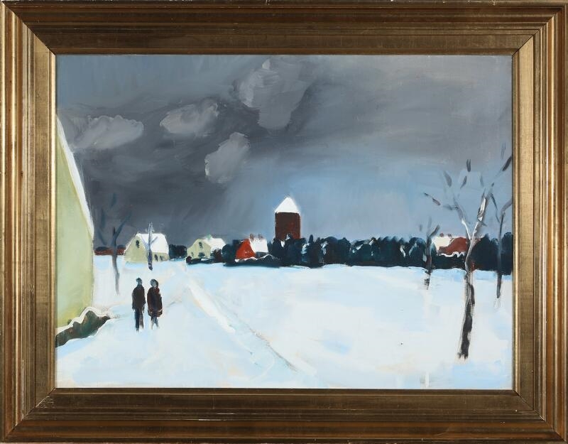 Knud Kristensen | Huse og vandtårn efter snebyge (1965) | MutualArt