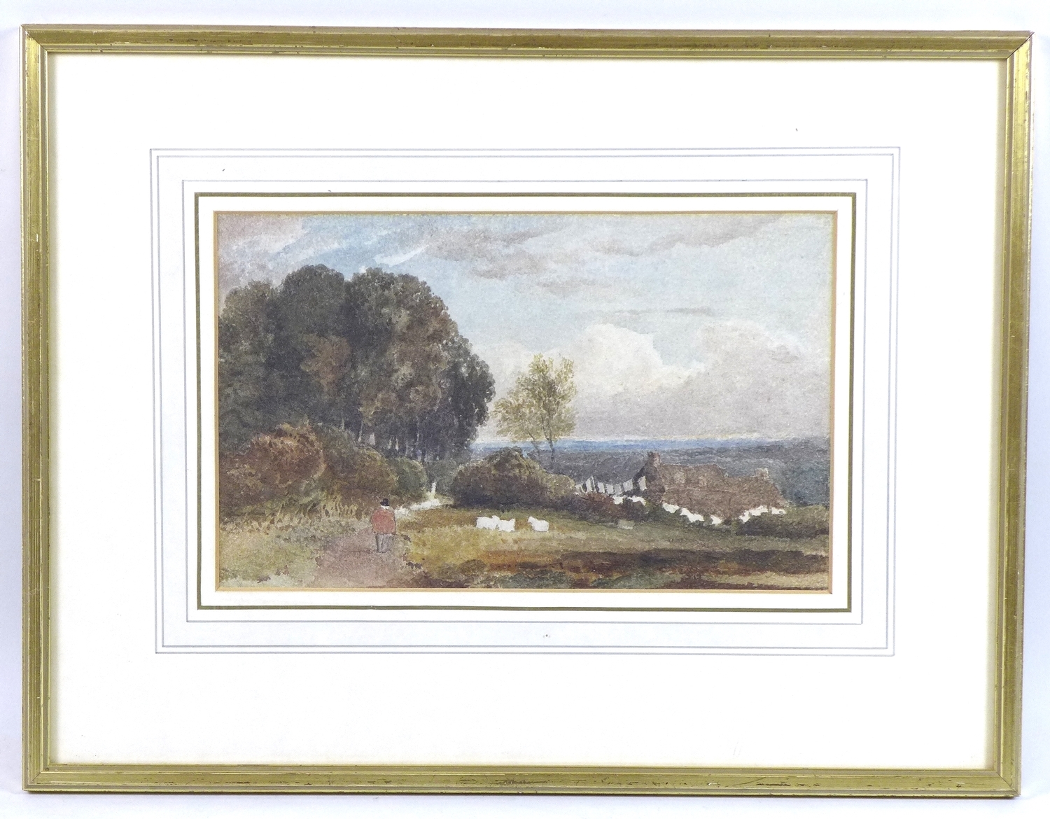 David Cox Sr. | Landscape with sheep and cottage and a figure | MutualArt