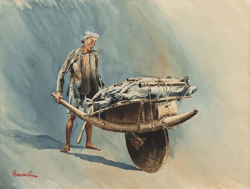 Vietnamese School, 20th Century | Paysan et sa charrette | MutualArt