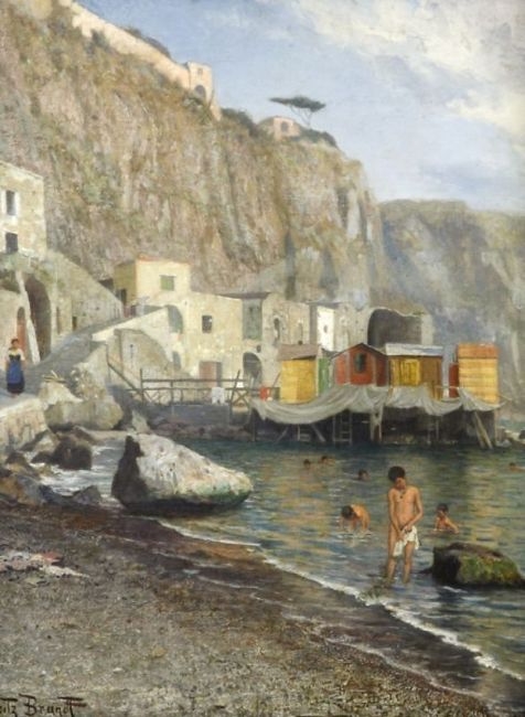 Fritz Brandt | Badende Knaben an süditalienischer Küste (1890) | MutualArt