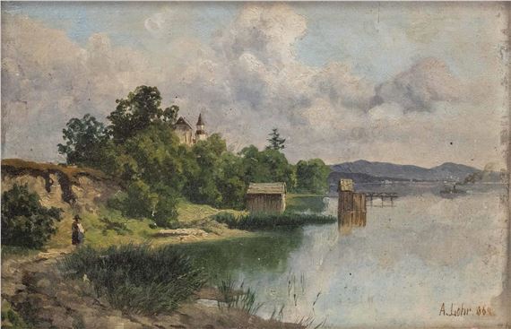 August Löhr | Landschaft mit See in den Voralpen und Personenstaffage ...