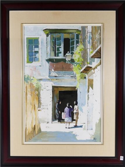 Ronald N. Okey | Untitled: Three Figures at an Entranceway | MutualArt