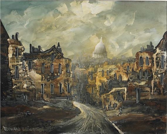 Edward Elliot | London street scene with bomb damage and St Paul's ...