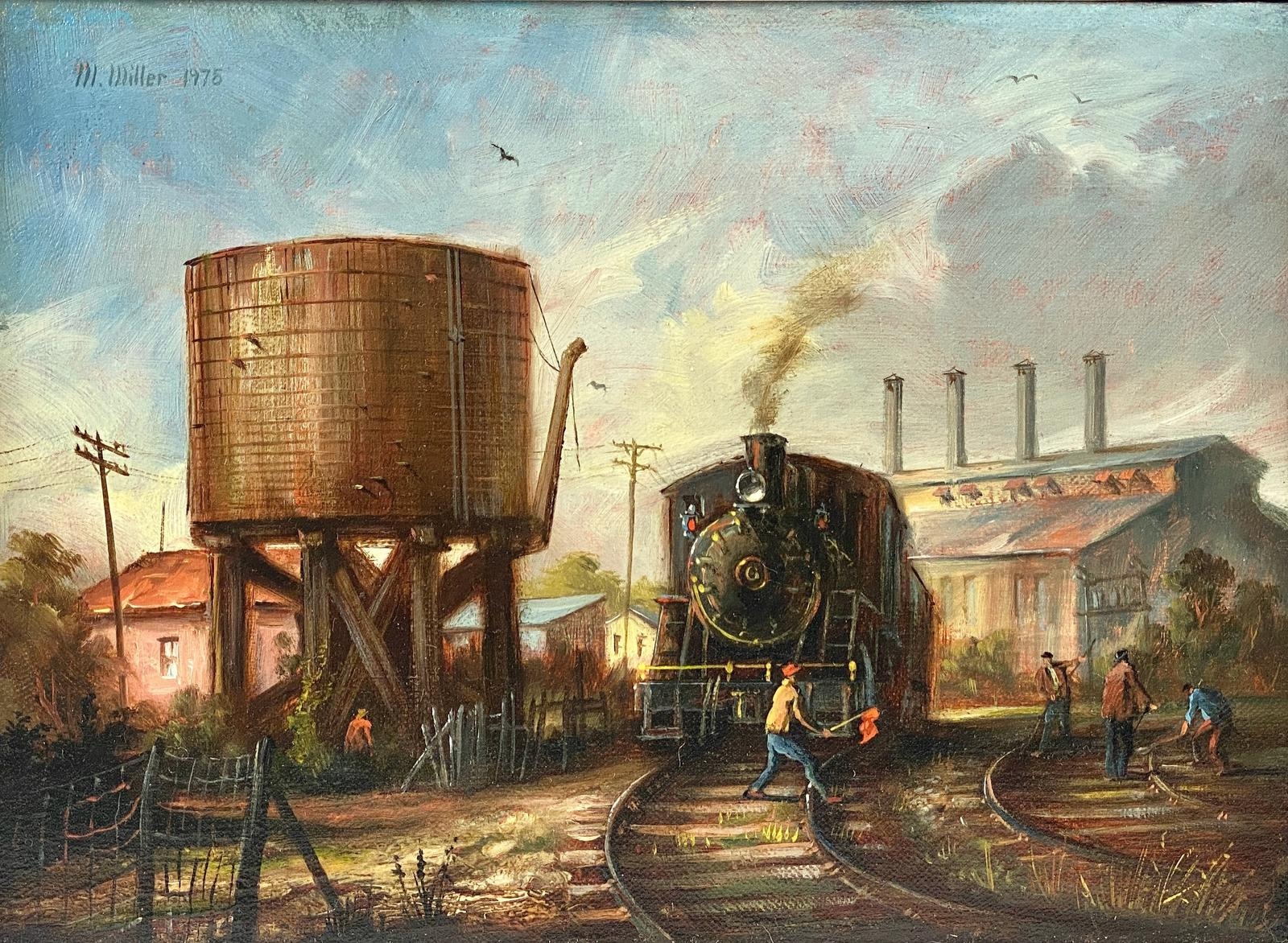 Melvin Orville Miller | Train station with water tank and workers (1975 ...