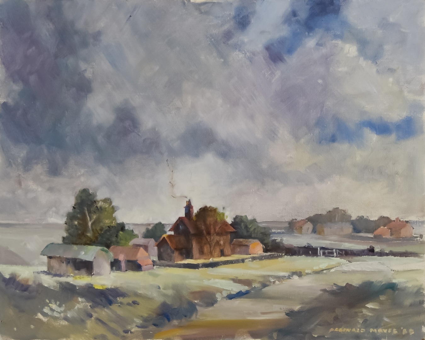 Reginald Mayes | Three oil paintings - Storm at sea with lighthouse ...