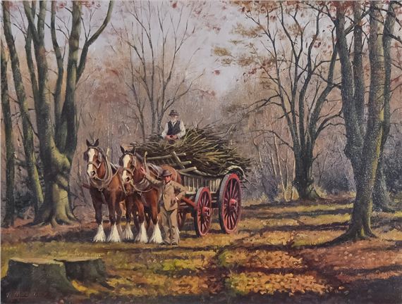 Ronald 'Ron' Moseley | Woodland scene with woodman with horse drawn ...