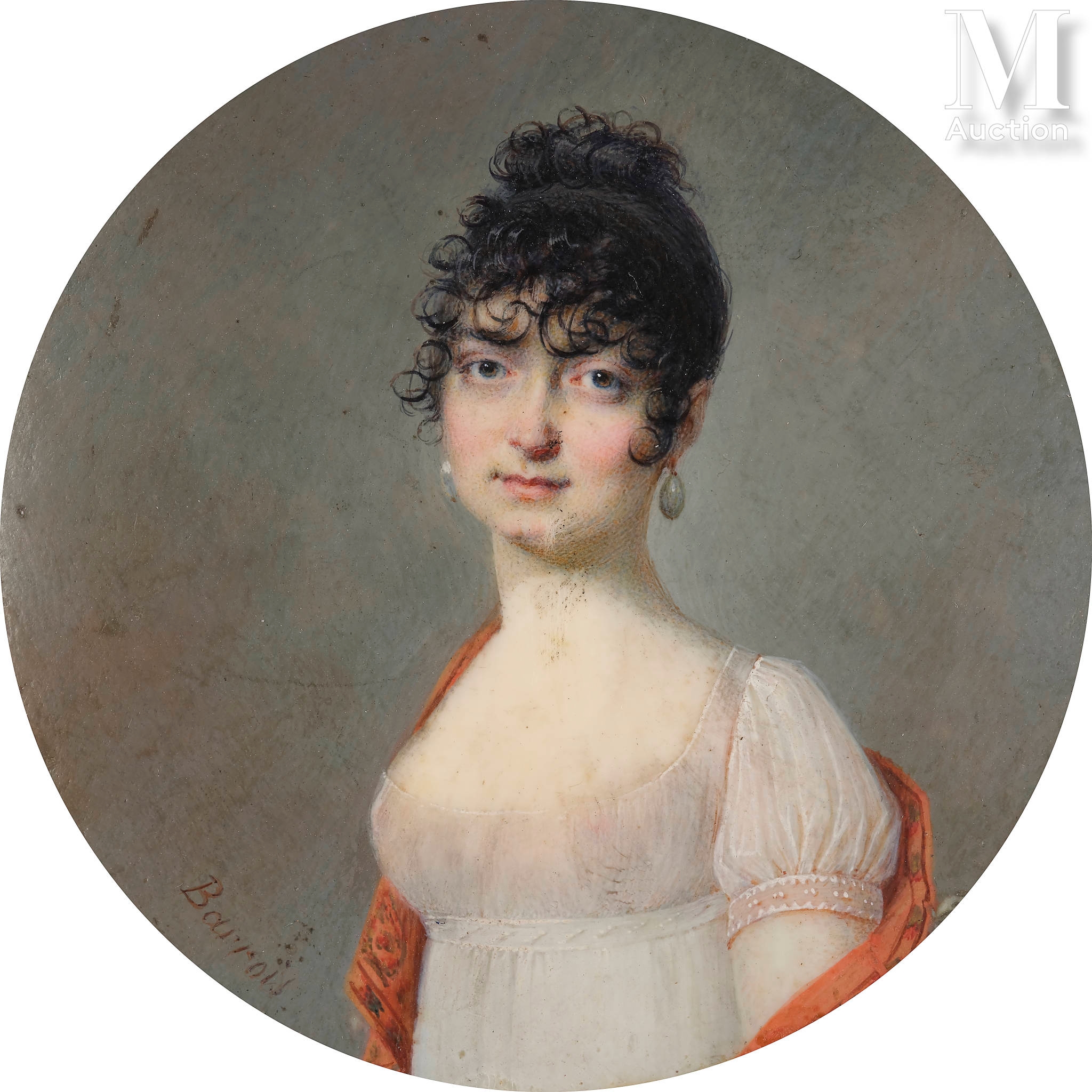 Jean-Pierre-Frederic Barrois | Portrait de femme au châle rouge | MutualArt
