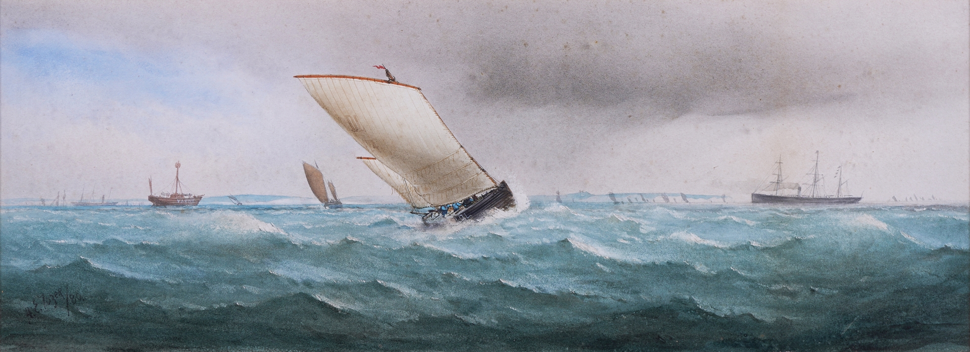 Henry Edward Spernon Tozer | Boats in choppy waters off the coast ...