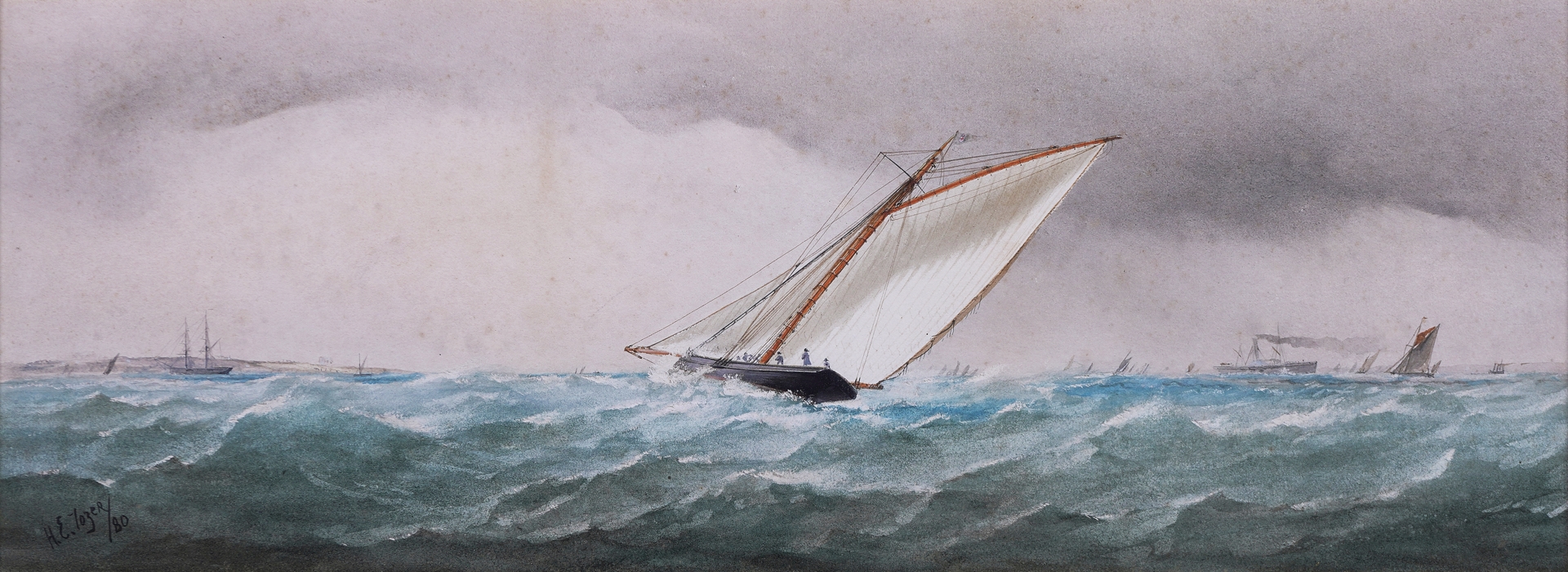 Henry Edward Spernon Tozer | Boats in choppy waters off the coast ...