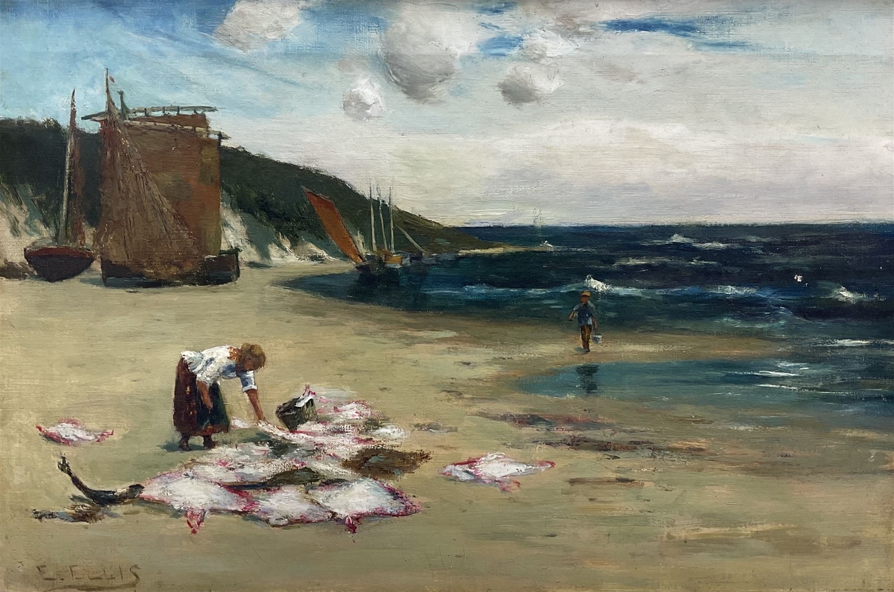 Edwin Ellis | Fishwife Cleaning Skate on the Shore | MutualArt