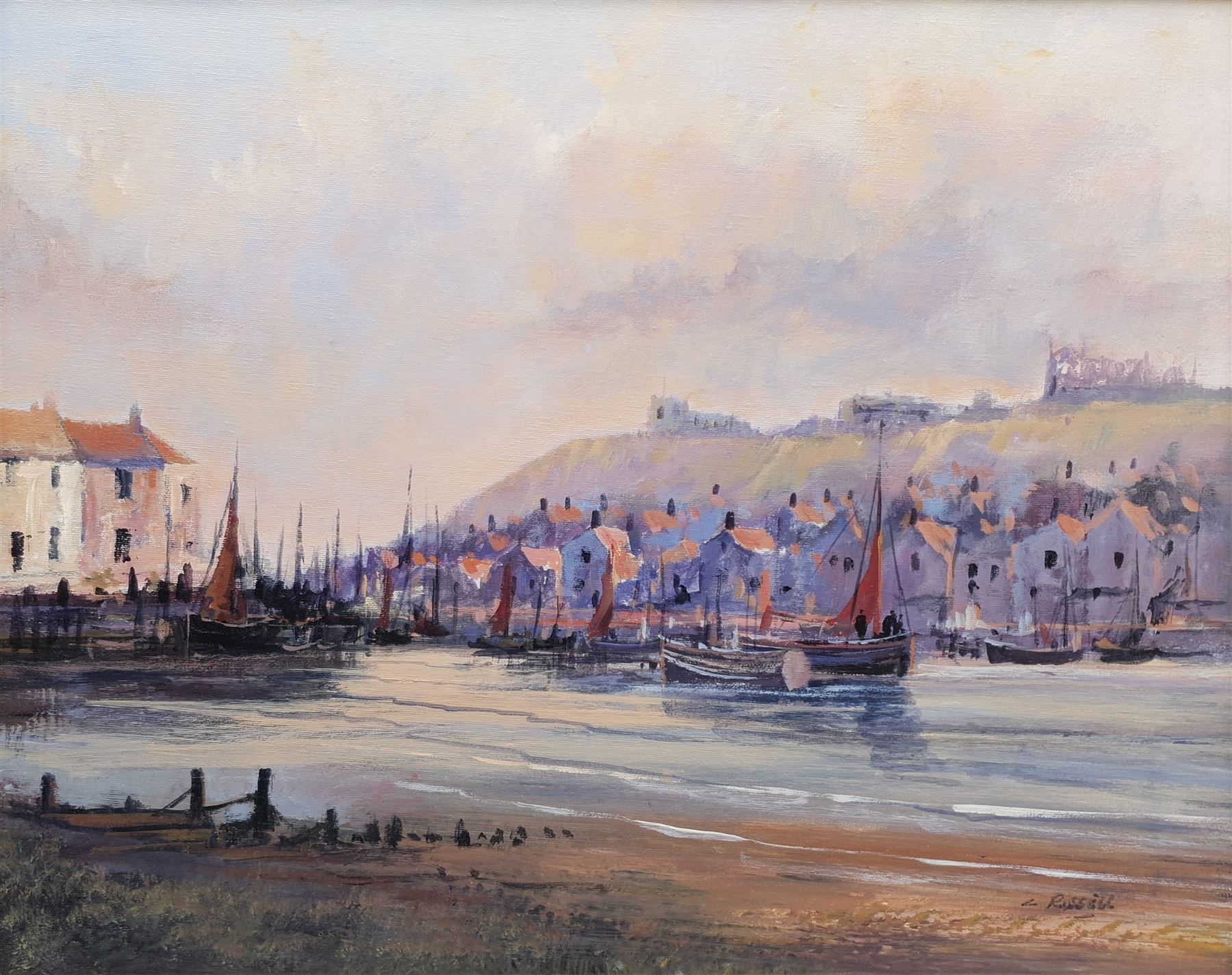 Colin Russell | Whitby Harbour with a view of the Abbey | MutualArt