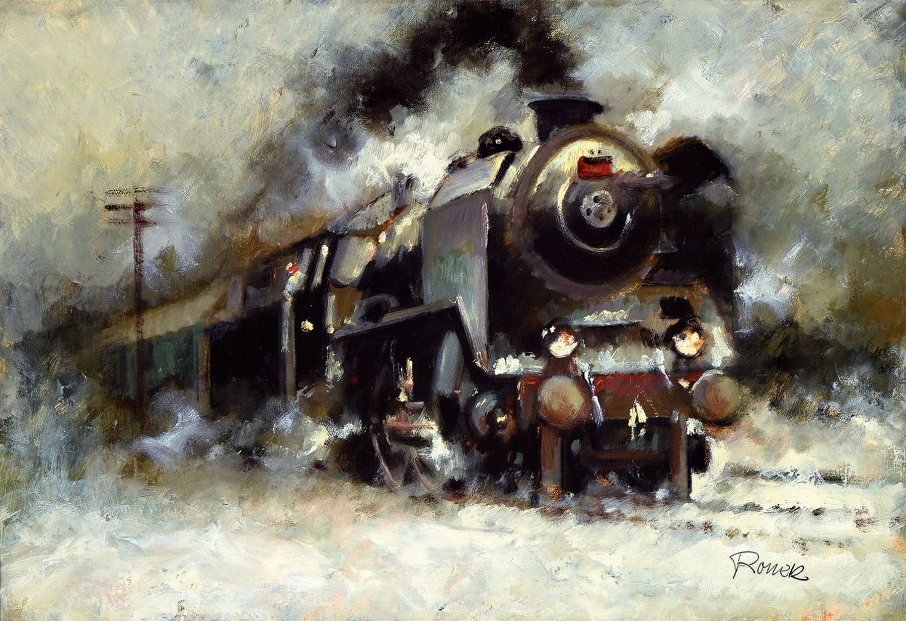 Jaroslav Ronek | steam locomotive insnow | MutualArt