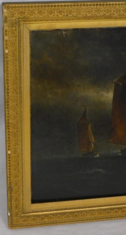 Wesley E. Webber | Nocturnal scene with sailing ships in a harbor under ...
