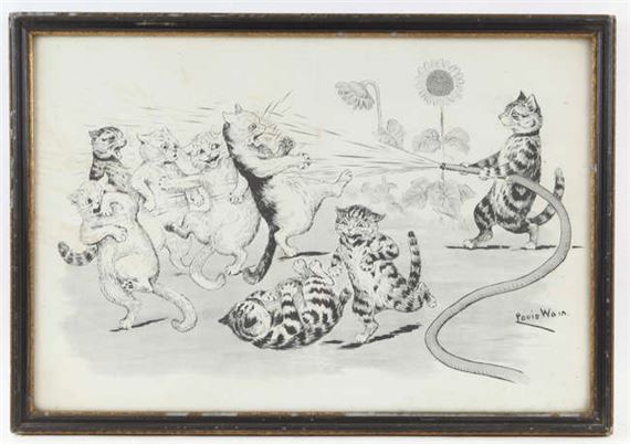 Louis Wain | set of four framed and glazed prints depicting ...