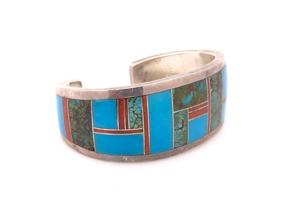 Ray Tracey | RAY TRACEY NAVAJO SILVER INLAY CUFF | MutualArt