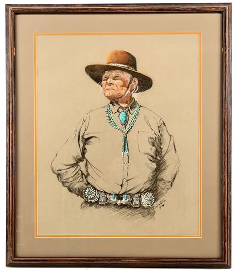 Frank Multine | FRANK MULTINE NAVAJO ELDER PASTEL ON PAPER | MutualArt