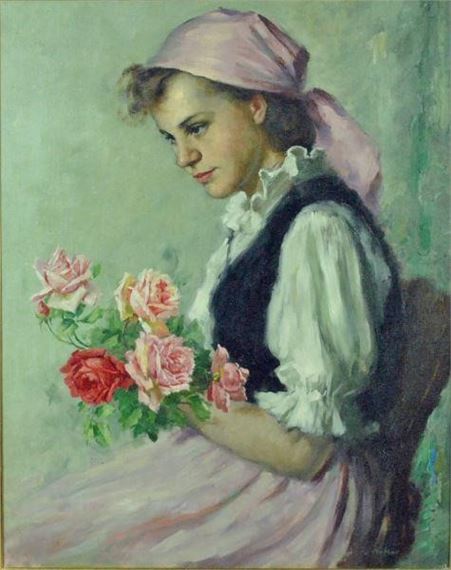 Lajos Rezes Molnar | Girl with roses | MutualArt
