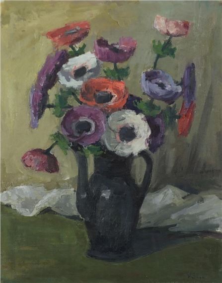 Vanessa Bell | Still life flowers in a coffee pot | MutualArt
