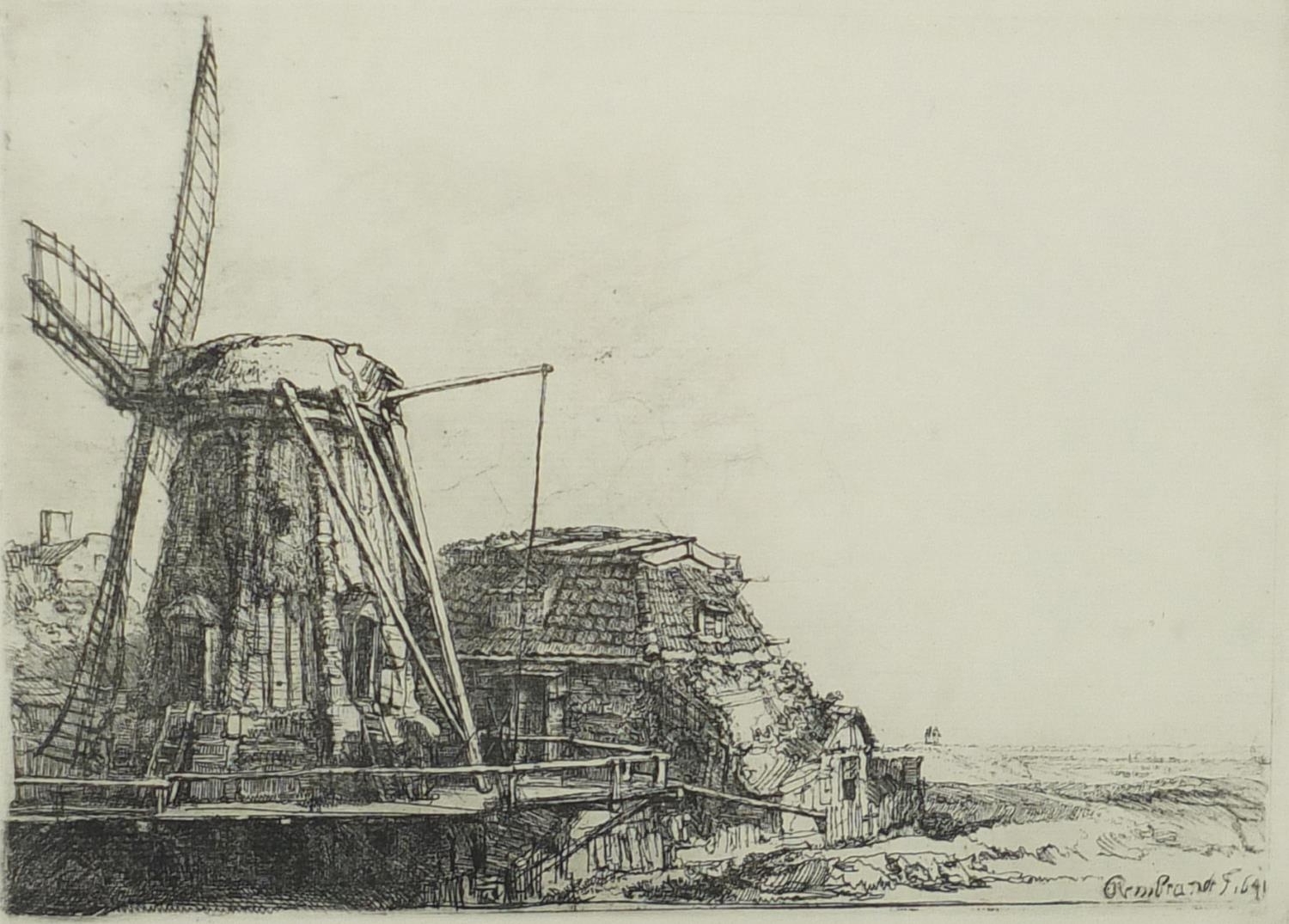 Rembrandt van Rijn | Windmill and outbuildings | MutualArt