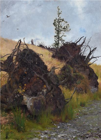 Cecil Round | Landscape with root balls and crows flying overhead (1885 ...