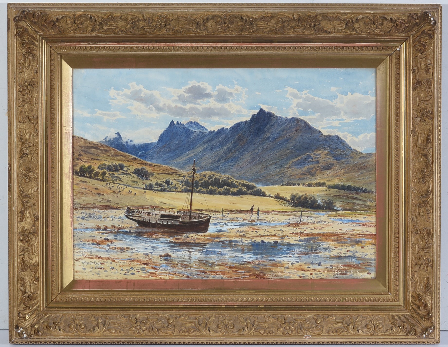 Herbert Moxon Cook | Beached Boat and Cloud-Capped Mountains | MutualArt