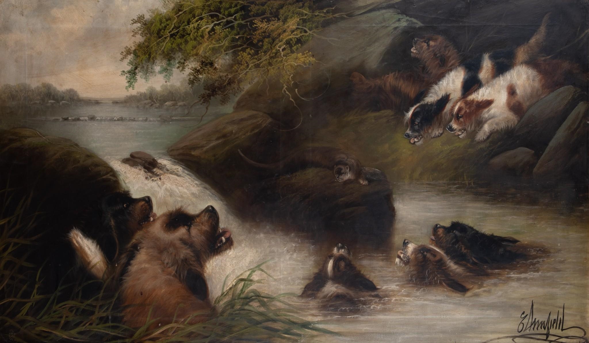 Edward Armfield | Terriers in a River, near a Waterfall | MutualArt
