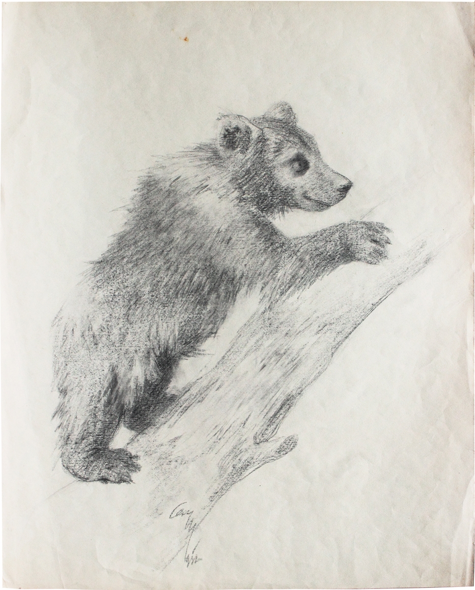 Aleksandr Semenovich Shenderov | Teddy bear on a tree (1952) | MutualArt