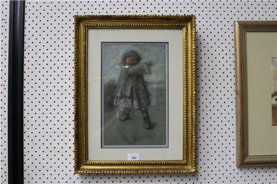 Iso Rae | pastel of a young girl playing with a hoop; Young Girl ...