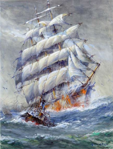 Ellis Silas | ship on a stormy sea | MutualArt