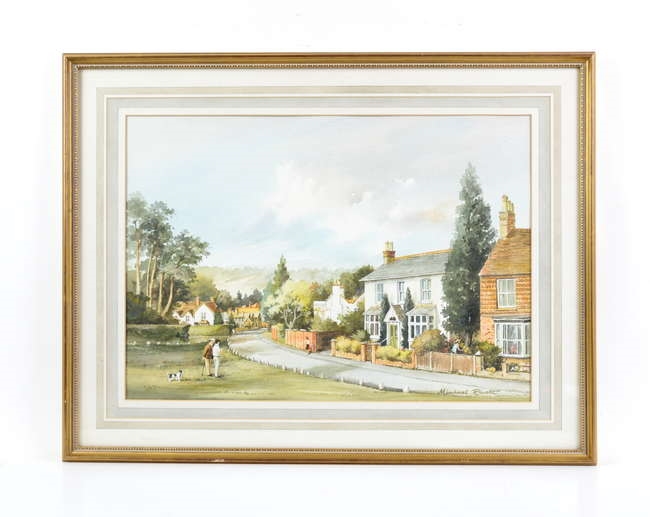 Michael Rivett | village scene with figures to foreground | MutualArt